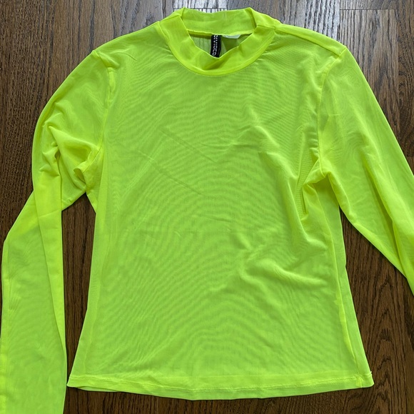 H&M | Tops | Hm Size Medium Mesh Yellow Long Sleeve Top | Poshmark